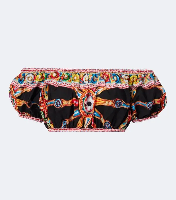 Dolce & Gabbana Carretto Cotton Poplin Crop Top - Multicoloured