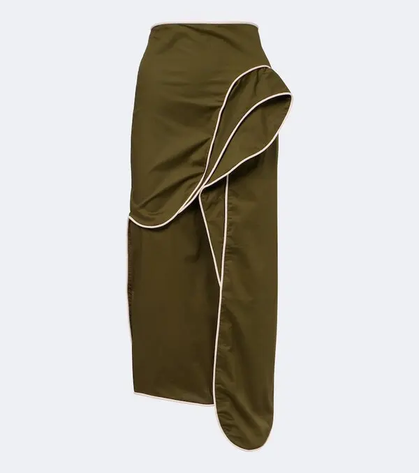 ADRIANA DEGREAS Ruffled Cotton-blend Midi Skirt - Green