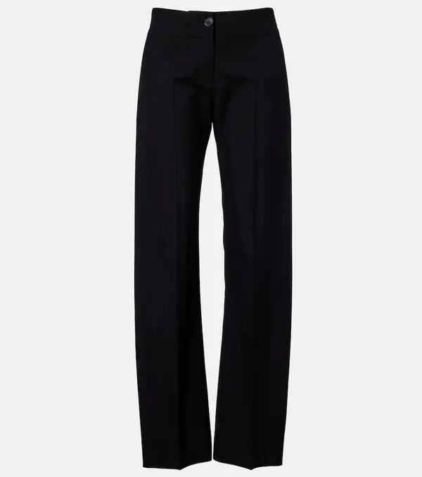 Khaite Mita Virgin Wool Straight Leg Pants In Ivory Glow - Black