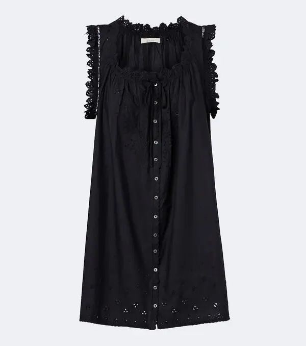 DÔEN Broderie Anglaise Cotton Mini Dress - Black