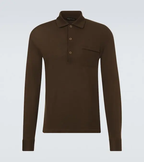 TOM FORD Silk And Cotton Piqué Polo Shirt - Chocolate