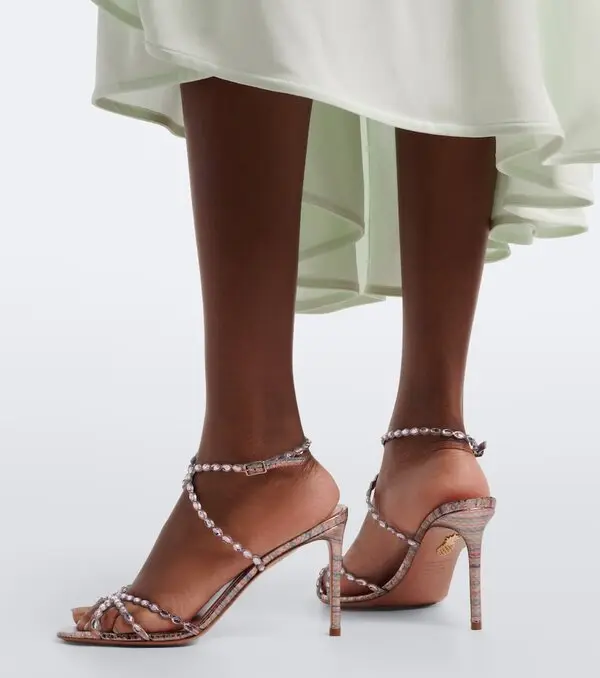 AQUAZZURA Embellished Leather Sandals - Pink