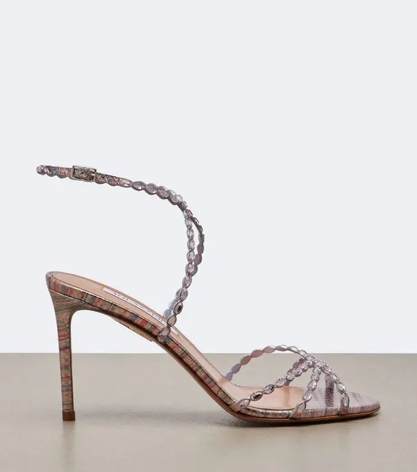 AQUAZZURA Embellished Leather Sandals - Pink