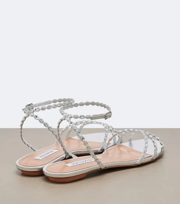 AQUAZZURA Love Struck Embellished Leather Sandals