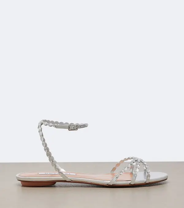 AQUAZZURA Love Struck Embellished Leather Sandals