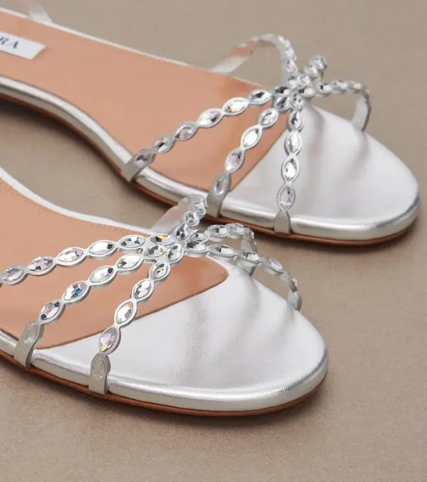 AQUAZZURA Love Struck Embellished Leather Sandals