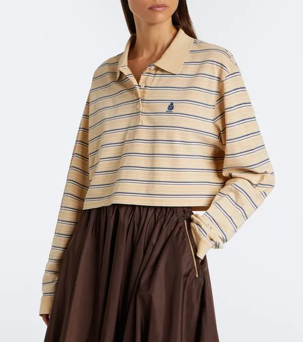 Prada Logo Striped Cotton Piqué Polo Shirt - Beige