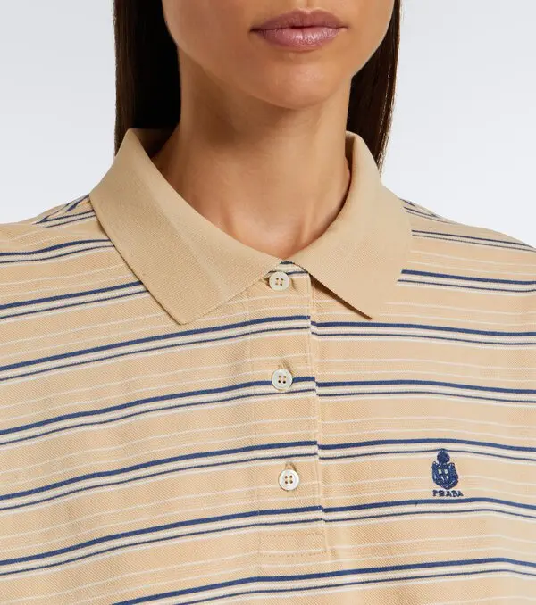 Prada Logo Striped Cotton Piqué Polo Shirt - Beige