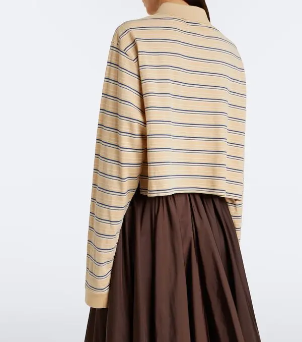 Prada Logo Striped Cotton Piqué Polo Shirt - Beige