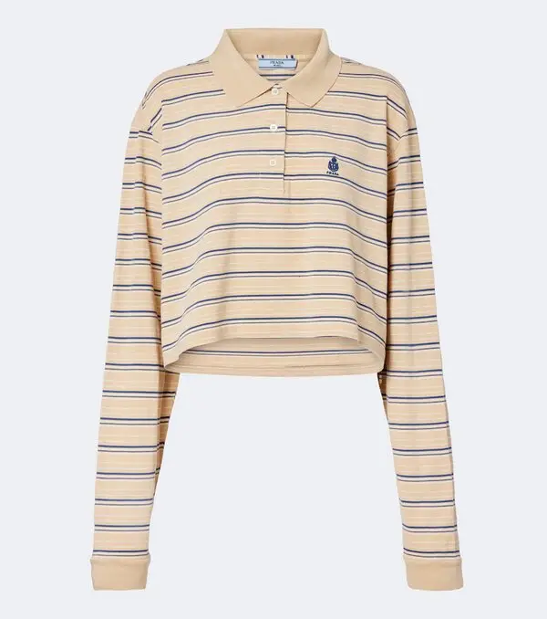 Prada Logo Striped Cotton Piqué Polo Shirt