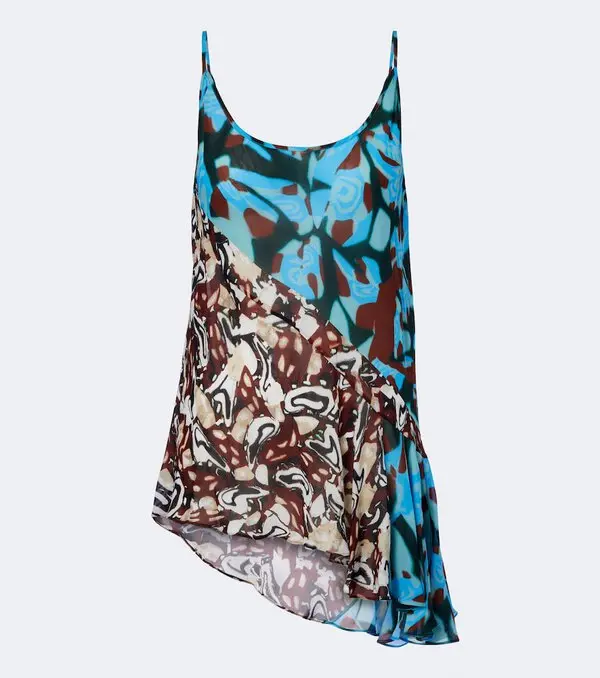 Dries Van Noten Printed Asymmetrical Draped Top - Brown