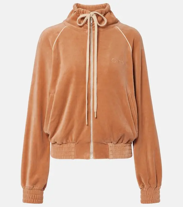Chloé Cotton-blend Velour Zip-up Sweatshirt - Beige