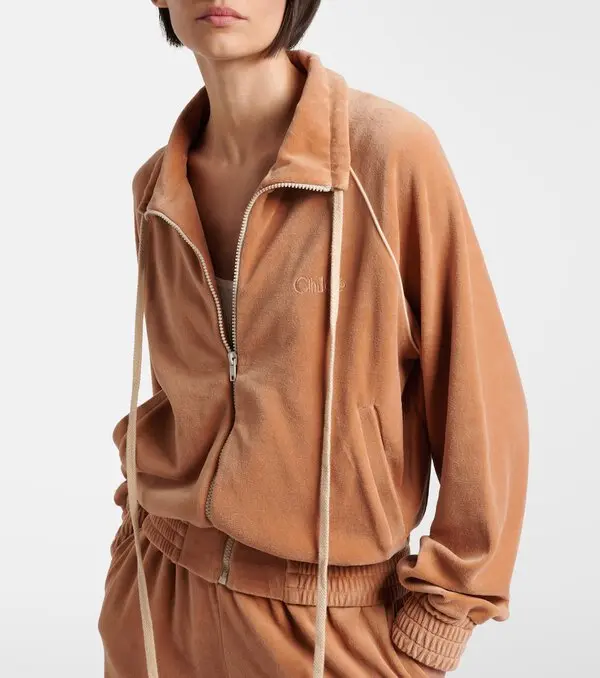 Chloé Cotton-blend Velour Zip-up Sweatshirt - Beige