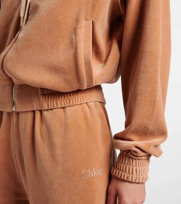Chloé Cotton-blend Velour Zip-up Sweatshirt - Beige