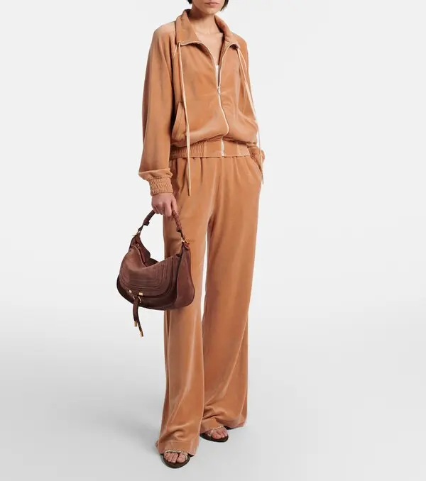 Chloé Cotton-blend Velour Zip-up Sweatshirt - Beige