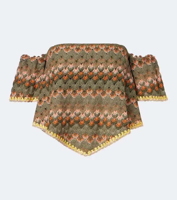 La DoubleJ Sand Dollar Embroidered Cotton-blend Top - Green