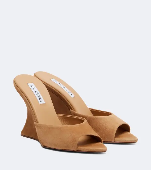 AQUAZZURA Bisous Suede Wedge Mules - Beige