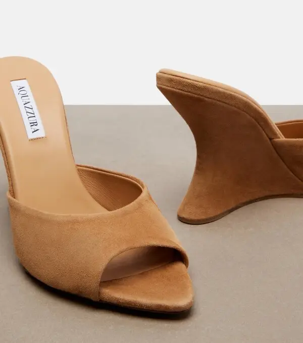 AQUAZZURA Bisous Suede Wedge Mules