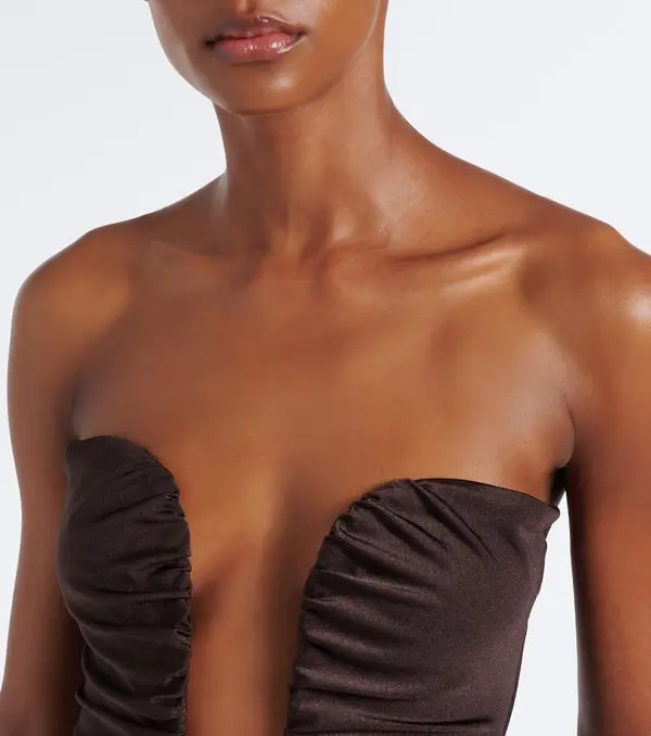 ADRIANA DEGREAS Strapless Ruched One Piece Swimsuit - Brown