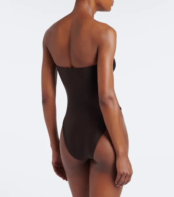 ADRIANA DEGREAS Strapless Ruched One Piece Swimsuit - Brown