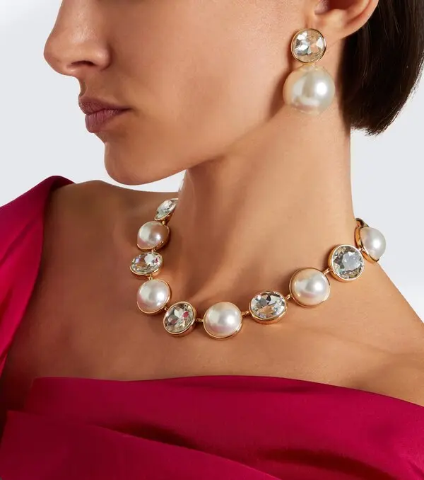 Carolina Herrera Crystal And Faux Pearl Drop Earrings
