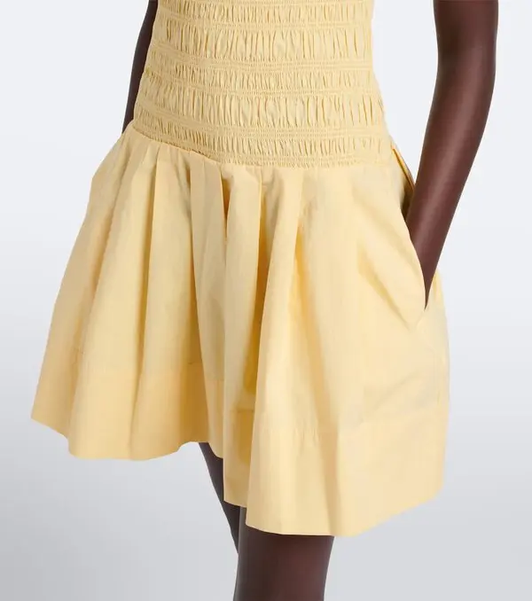 GANNI Shirred Cotton-blend Mini Dress - Yellow