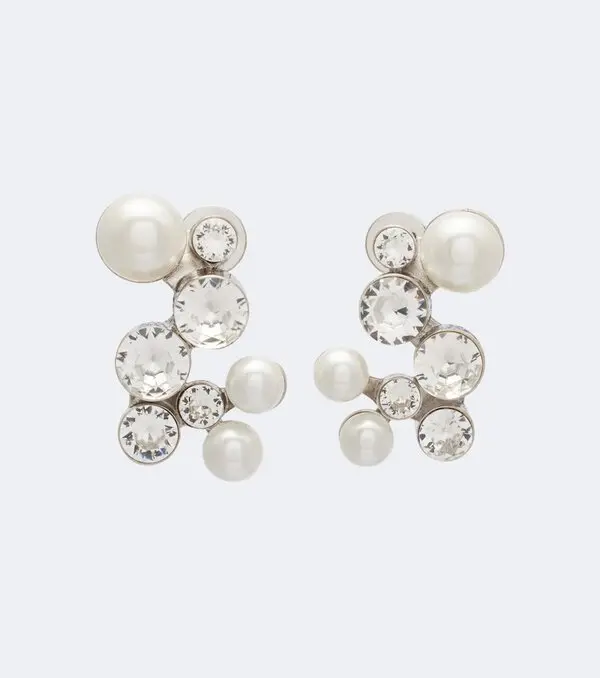 Dries Van Noten Crystal And Faux Pearl Earrings - Silver