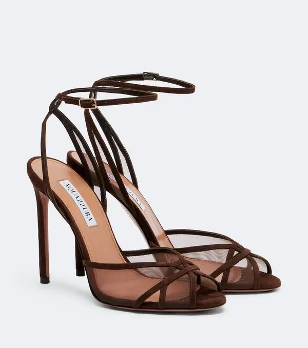 AQUAZZURA Suede And Mesh Sandals - Brown