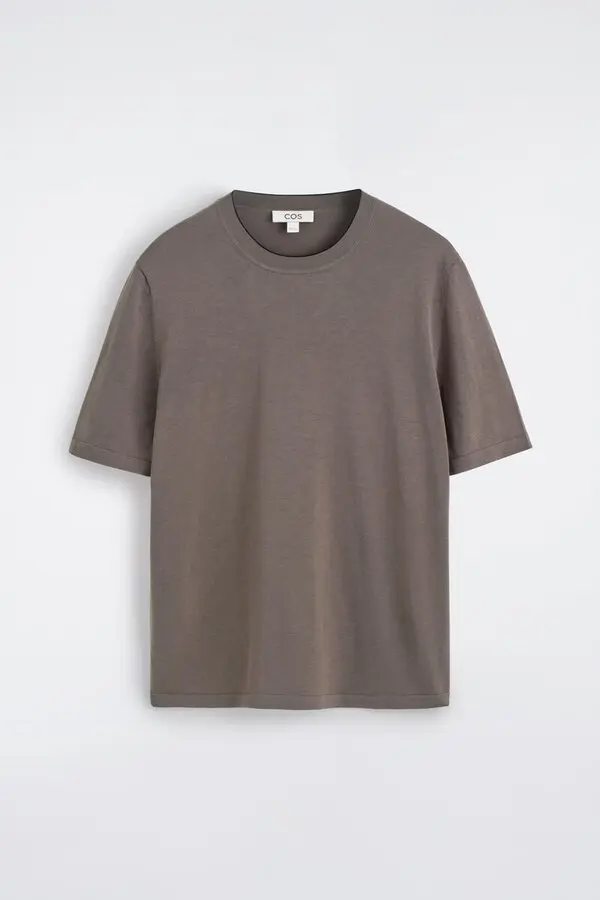 Cos Contrast-tipped Silk-cotton T-shirt - Beige