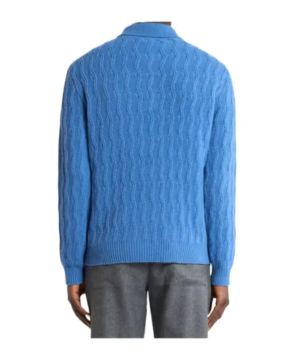 Etro Polo-style Sweater In Cashmere With Wavy Motif - Light Blue