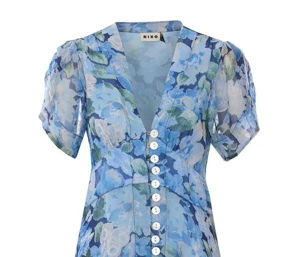 Rixo Novara Floral Puff Sleeve Button-front Maxi Dress - Blue