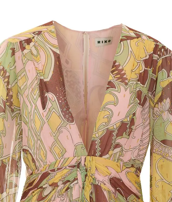 Rixo Clove Printed V-neck Mini Dress