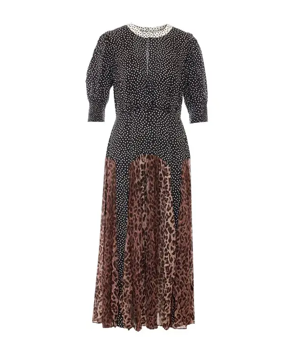 Rixo Polka Dot And Leopard Print Patchwork Maxi Dress - No