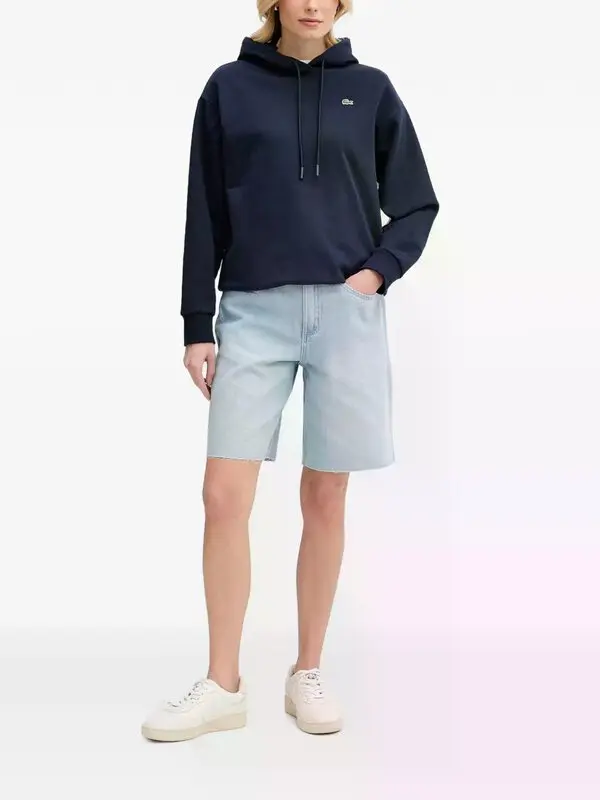 Lacoste Logo Patch Drawstring Hoodie - Blue