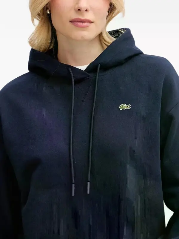 Lacoste Logo Patch Drawstring Hoodie - Blue