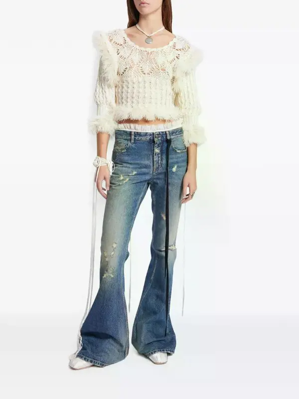 ANN DEMEULEMEESTER Feather-trim Pointelle-knit Sweater