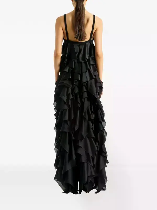 Balmain Satin Ruffled V-neck Evening Top