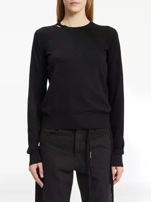 ANN DEMEULEMEESTER Cut-out Fine Knit Long-sleeved T-shirt