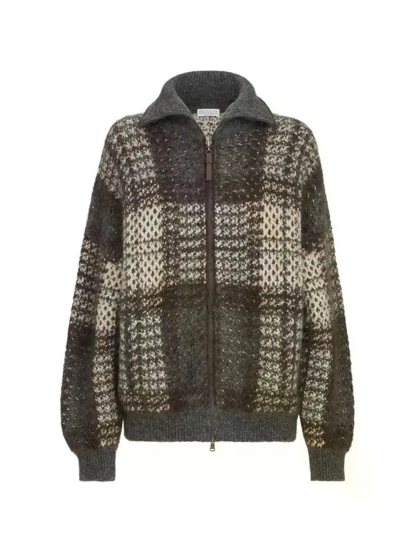 Brunello Cucinelli Mohair, Virgin Wool, And Cashmere Tartan Double Knit Jacket