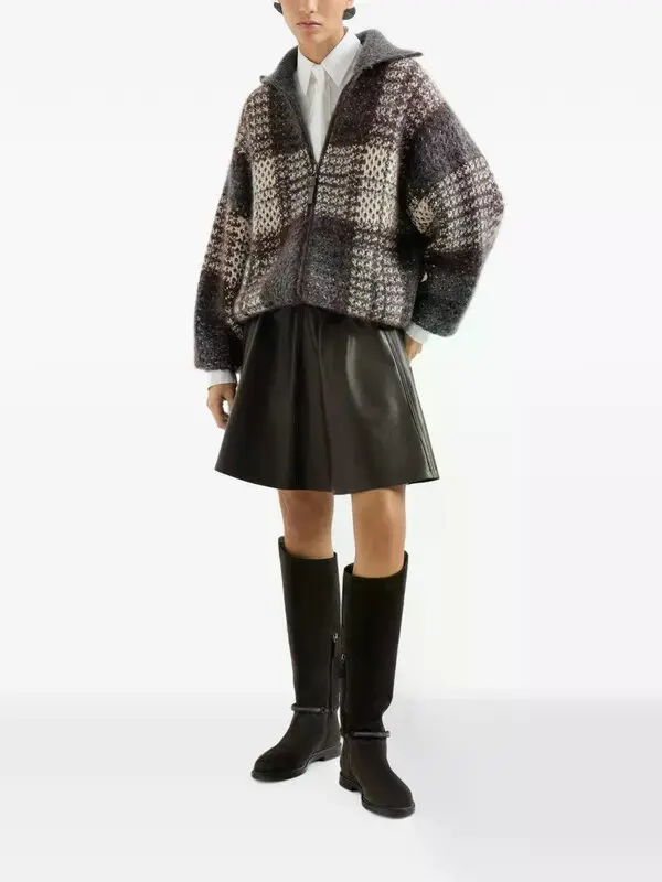 Brunello Cucinelli Mohair, Virgin Wool, And Cashmere Tartan Double Knit Jacket