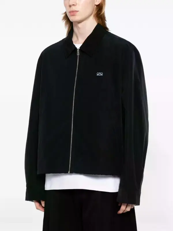 Loewe Zip-up Jacket With Contrast Stitching - Black