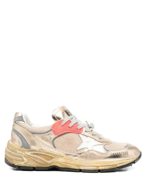 GOLDEN GOOSE Leather Distressed Running Dad Sneakers - Metallic