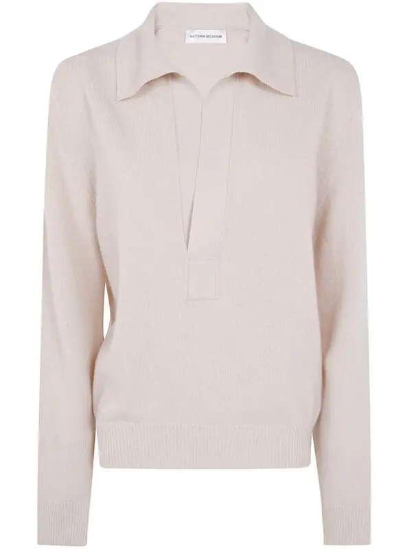 Victoria Beckham Sweater Merino Wool "polo Collar Jumper - Beige