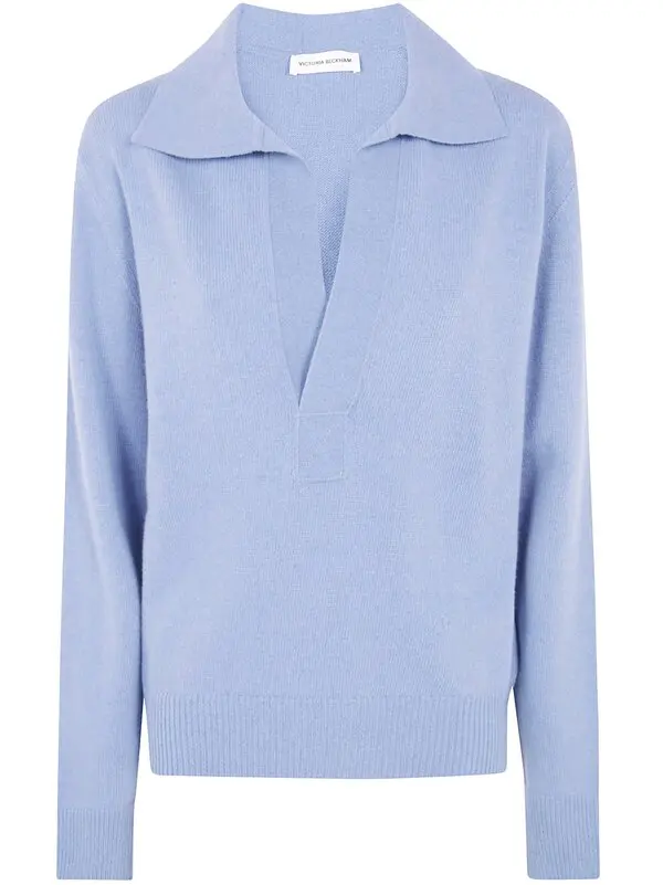 Victoria Beckham Polo Collar Knit Sweater - Blue