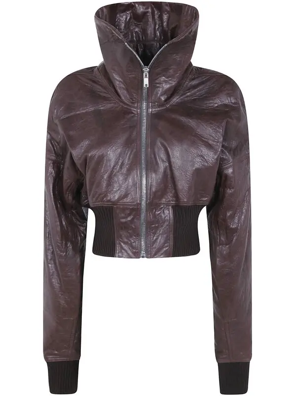 Rick Owens Jacket Cropped Leather Bomber "dracuflight - Brown