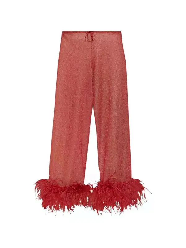 Oseree Feather-trimmed Metallic Trousers