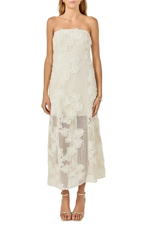 Endless Rose Mesh Overlay Strapless Dress - Cream