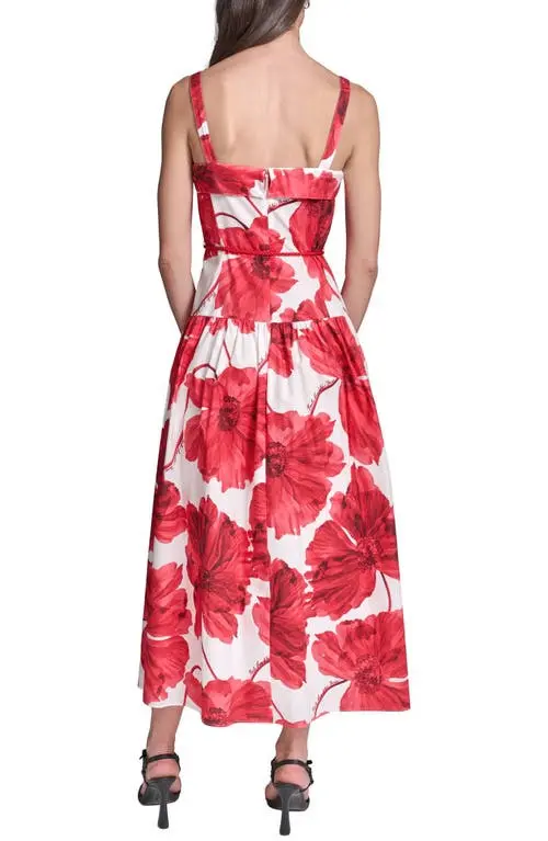 Karl Lagerfeld Paris Sleeveless Floral Print Midi Dress With Belt