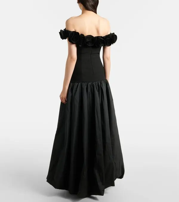 ROTATE BY BIRGER CHRISTENSEN Floral-appliqué Off-shoulder Crêpe Maxi Dress
