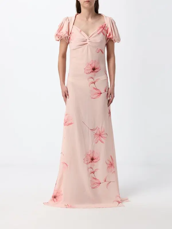 MAR DE MARGARITAS Floral Maxi Dress With Puff Sleeves And Slit - Peach